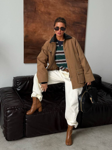 Парка Женский Miu Miu бежевый Хлопок размер 42 52 Длинный Демисезон оверсайз Пух перо Южная