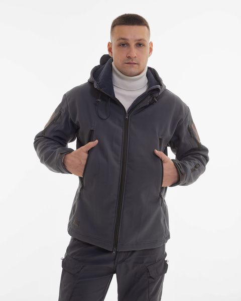 Куртка Мужской E GELAND Капюшон, Карманы серый капюшон Softshell, размер 58 Длинный трансформер ...