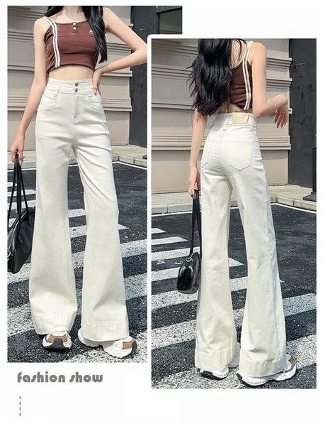 Джинсы Женский светло бежевый Стрейч коттон размер универсальный прямой Петля Высокая Китай