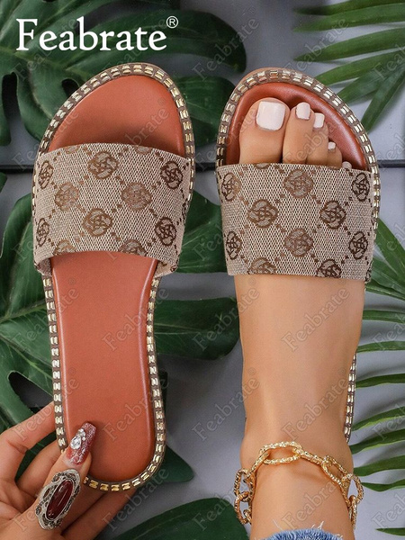 Шлепанцы Женский Feabrate, размер 40 Холст Круглый нос, Маломерит R (средняя) Без застёжки Лето ...