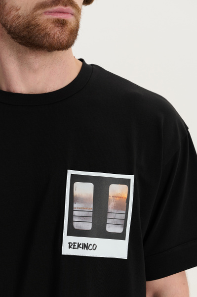 Футболка Мужской REKINCO черный Короткий, размер 50 Кулирная гладь ...
