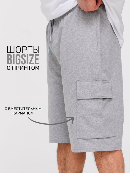 Шорты Мужской MR. BIGMAN Повседневный серый, размер 62 Хлопок, Полиэстер Резинка, Завязки ...