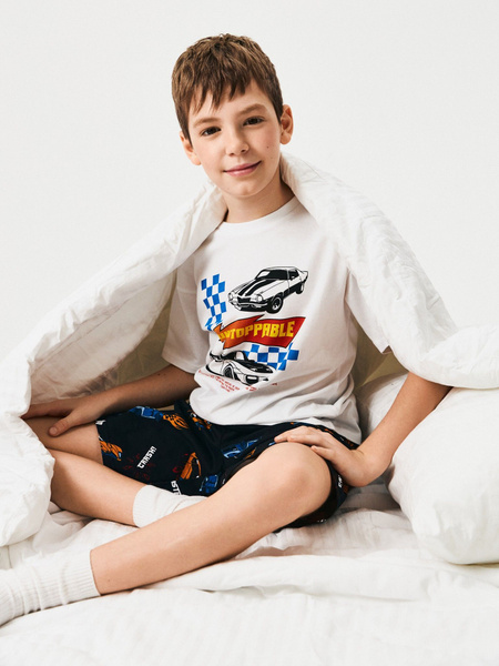 Пижама Мальчики Acoola Трикотаж, Хлопок, размер 122, 128 Надписи, Клетка белый матовый, черный ...