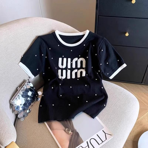 Футболка Женский Miu Miu черный Короткий размер 48 Лавсан Вискозный шелк Однотонный