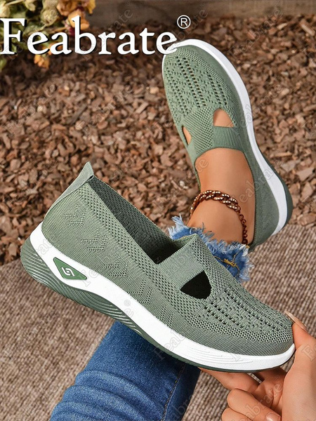 Слипоны Женский Feabrate Синтетическая дышащая сетка Бег, размер 43 R (средняя) Лето Без ...