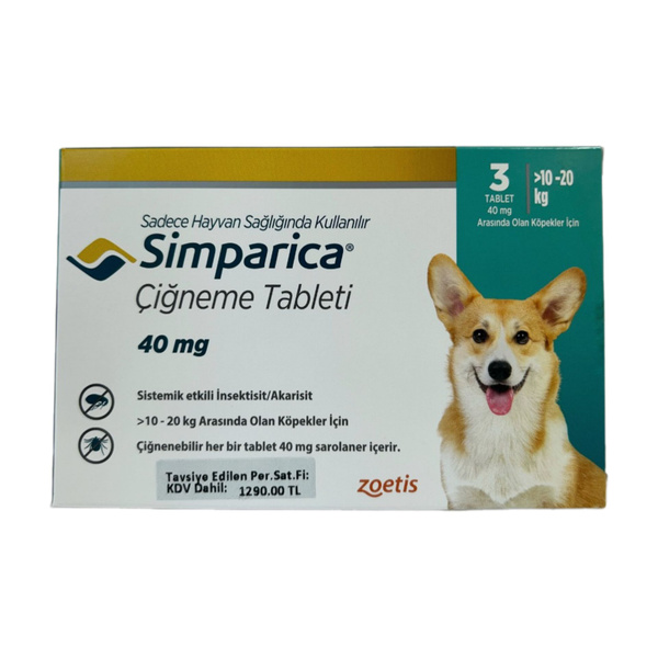 Zoetis Симпарика Средство от блох и клещей для собак весом от 10.1 до 20кг, 40мг 3таб купить на ...