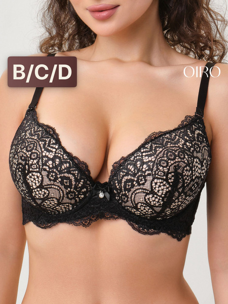 Бюстгальтер Женский OIRO формованная чашка, размер 80B черный Хлопок, Полиэстер Повседневный ...