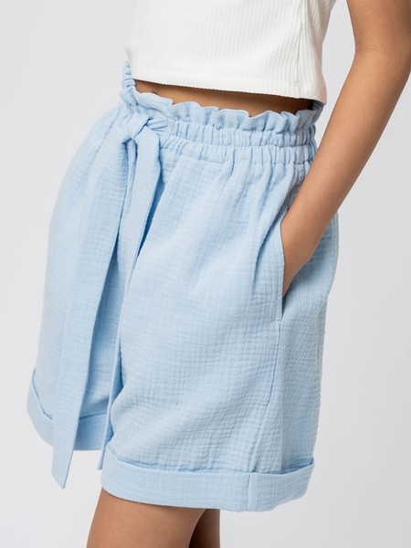 Шорты Девочки Valini Повседневный голубой, небесно-голубой, размер 152 Муслин, Хлопок, рост 146 ...