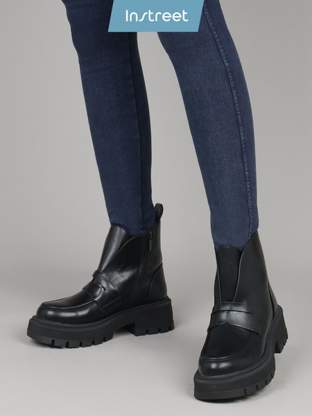 Ботинки Женский Instreet черный, размер 38 Зима 5 Молния Толстый каблук Россия купить c ...