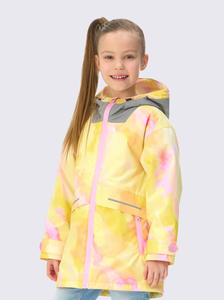 Куртка Девочки OLDOS Карманы, Капюшон желтый, розовый капюшон Полиэстер, размер 122 Длинный ...