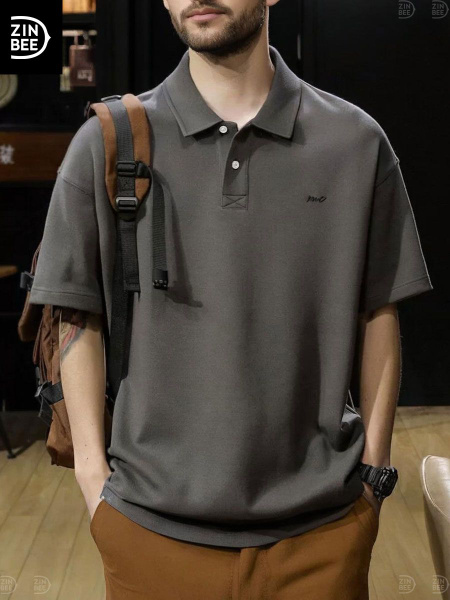 Поло Мужской ZinBee серый Короткий, размер 52 Полиэстер FR Камуфляж облегающий Повседневный ...