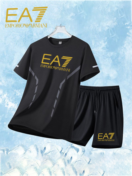 Костюм спортивный Мужской EA7 черный лакированный никел, размер 52, 54 Лето купить c доставкой ...