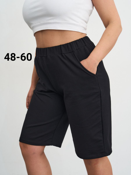 Шорты Женский SPARADA Повседневный черный, размер 56, 58 Хлопок, рост 173 Резинка ...