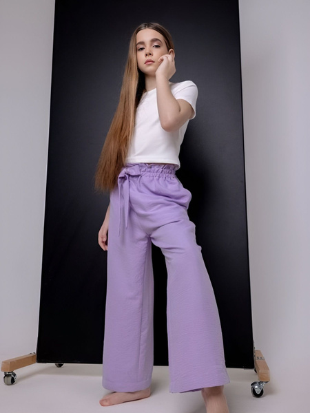 Брюки Девочки Valini кюлоты, палаццо светло-сиреневый Хлопок, Вискоза Повседневный, размер 164 ...