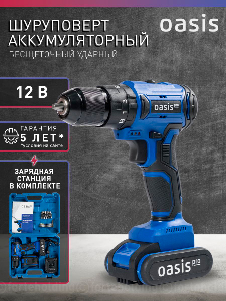 Ударный шуруповерт аккумуляторный бесщеточный электродрель Oasis ASU-12V Pro, 12 В, 40Нм, кейс ...