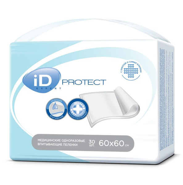 Пеленки одноразовые впитывающие iD Protect Expert 60x60 см, 30 шт купить на OZON по низкой цене ...