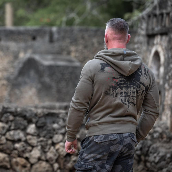 Толстовка Мужской Thor Steinar Капюшон, Карманы оливковый Молния, Затягивающийся шнурок Хлопок ...