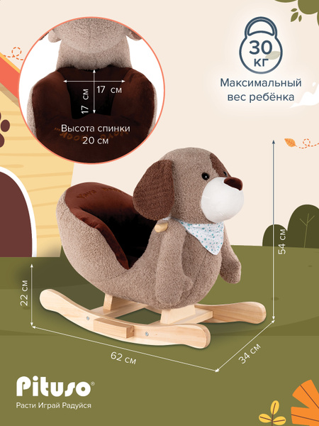 Качалка детская с музыкальной игрушкой Pituso "Пес Дюк", мягкая спинка и сиденье, серый купить ...