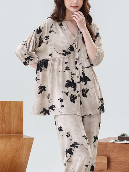 Пижама Женский ZinBee Вискоза, размер 54, 56 Разноцветный, Цветочный бледно-желтый Три четверти ...