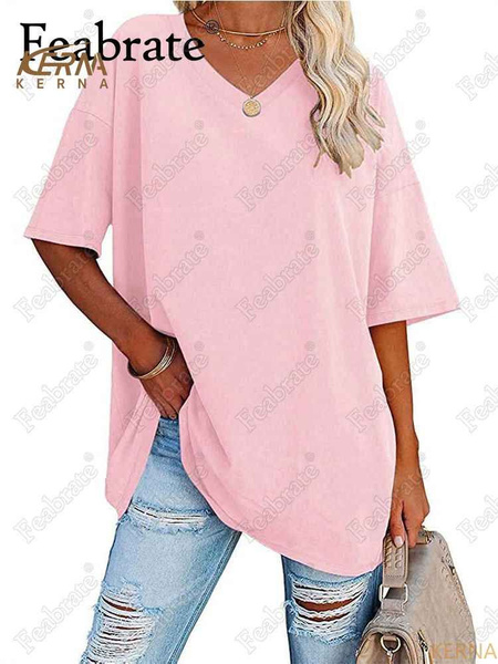 Футболка Женский KERNA розовая гвоздика Средний, размер 52, 54 Хлопок Однотонный оверсайз ...