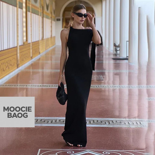 Платье Женский MOOCIE черный платье-лапша Повседневный Короткий Хлопок Корсет, размер 44, 46 Без ...