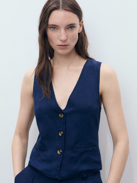 Жилет Женский MANGO индиго Лиоцелл, размер 44, 46 Повседневный Индия купить c доставкой на OZON ...