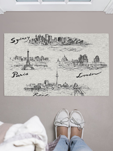 Коврик придверный JoyArty река, город, лебедь, персонажи, существа, игра, фигуры, звезды, круги ...