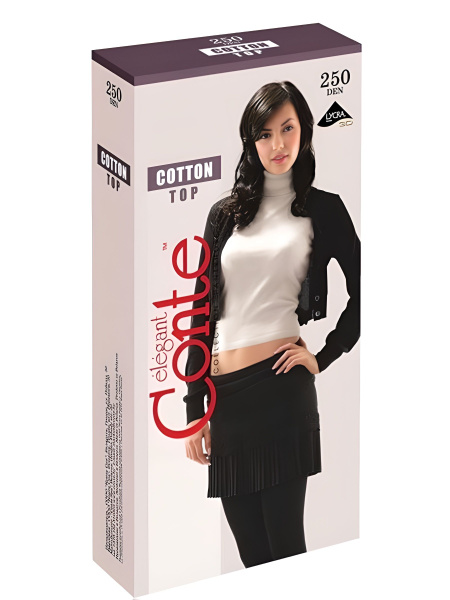 Колготки Женский Conte, размер 4 черный Хлопок 250 ден, рост 140-185 Беларусь Зима Однотонный ...