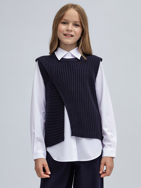 Жилет Девочки Deloras темно-синий графитовый Вискоза, Полиэстер, размер 140 Однотонный Офисный ...