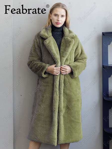 Шуба Женский Feabrate Мех искусственный отложной зеленый, размер 42 Длинный Китай Зима ...
