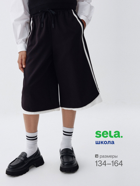 Шорты Девочки SELA Офисный/школьный черный, размер 164 Резинка Лампасы купить c доставкой на ...