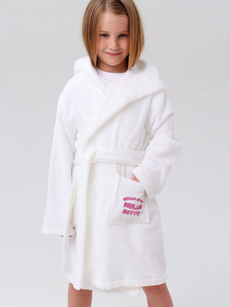 Халат Девочки PlayToday Повседневный белый Завязки Текстиль, размер 104 Длинный Китай Однотонный ...