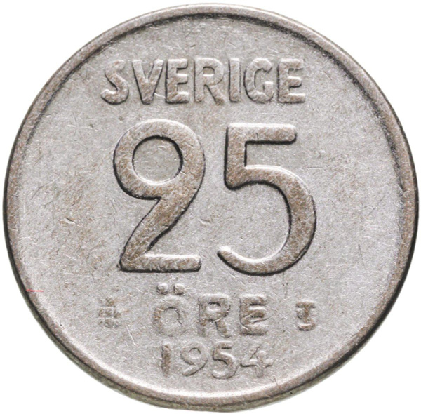 Швеция 25 эре ore 1954, Серебро 400, в сохранности VF-XF - купить в интернет-магазине OZON с ...
