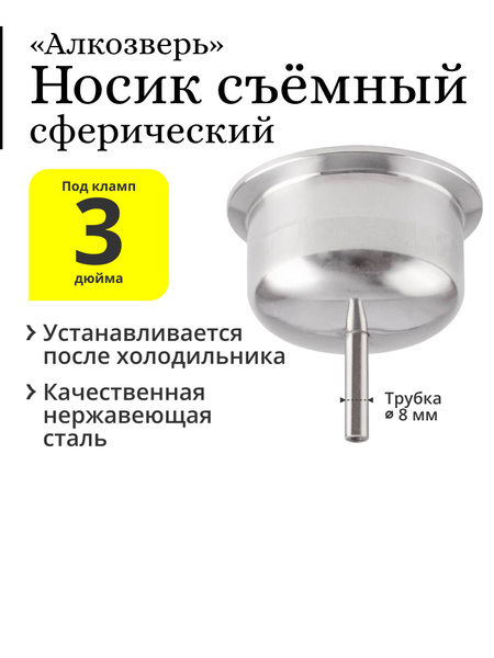 Носик съёмный, без ТСА, сферический "Алкозверь", под кламп 3 дюйма ...