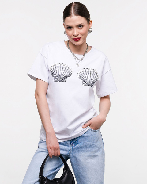 Футболка SAHAR art lab, размер 48, 50, цвет белый, серый, 95% хлопок, 5% лайкра - купить по ...