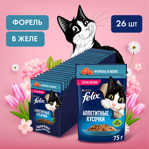 Влажный корм для кошек Felix Аппетитные кусочки форель в желе 75 г X