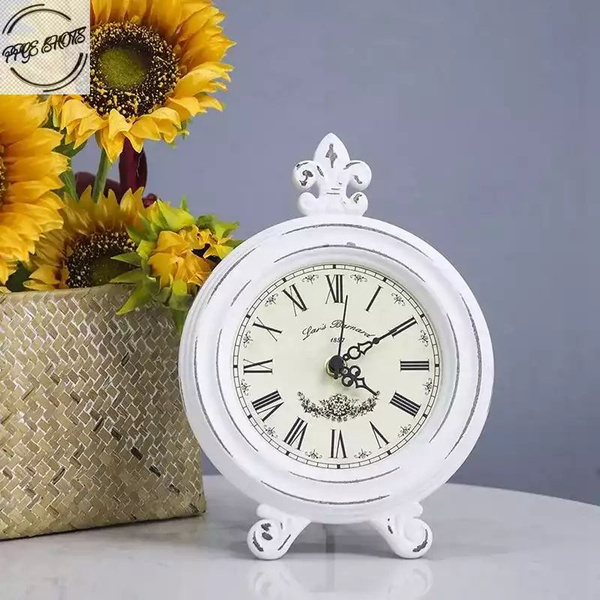 Винтажные деревянные маленькие белые настольные часы бесшумные не тикающие на батарейках