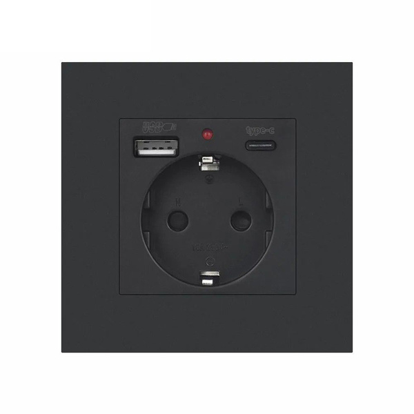 Розетка электрическая с Usb Type C Ac 1 пост 16А рамка 86х86 пластик черный купить по низкой