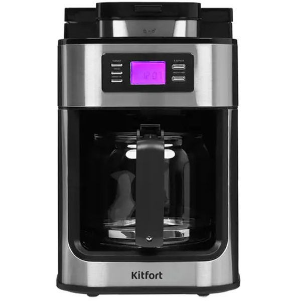 Автоматическая кофемашина Kitfort КТ-781, серебристый купить по выгодной цене в интернет ...