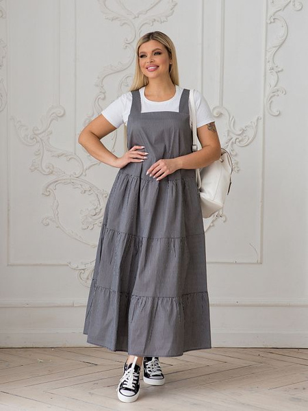 Сарафан Женский Королева Сибири серо-черный Повседневный Без рукавов ...