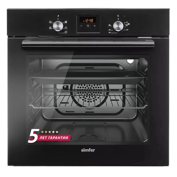 Электрический встраиваемый духовой шкаф Simfer, 5 режимов работы, конвекция, таймер + часы, 58 ...