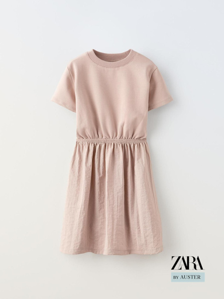 Платье детское ZARA CONTRAST DRESS, pale pink, 116, Девочки, Лето, размер 116, материал Хлопок ...