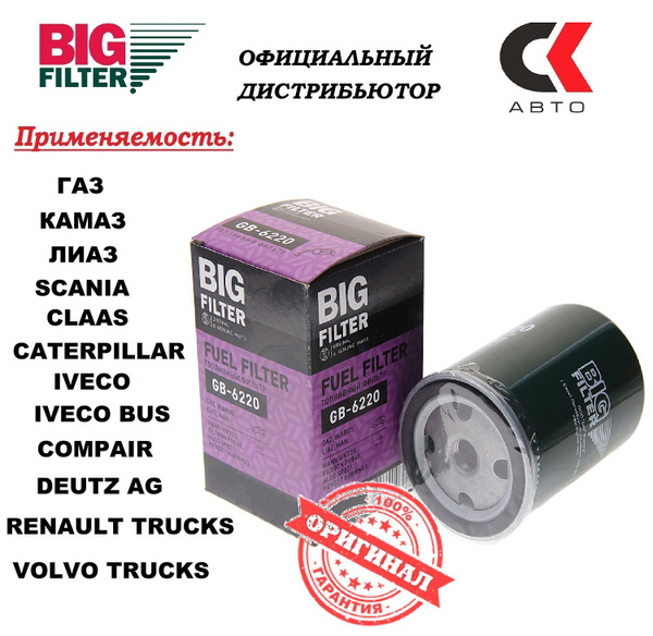 Характеристики Фильтр топливный BIG FILTER GB-6220 IVECO RENAULT TRUCKS ...