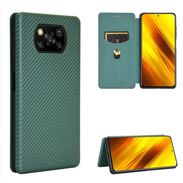 Чехол книжка для Xiaomi Poco X3 NFC / X3 Pro цвет: Зеленый(текстура ...
