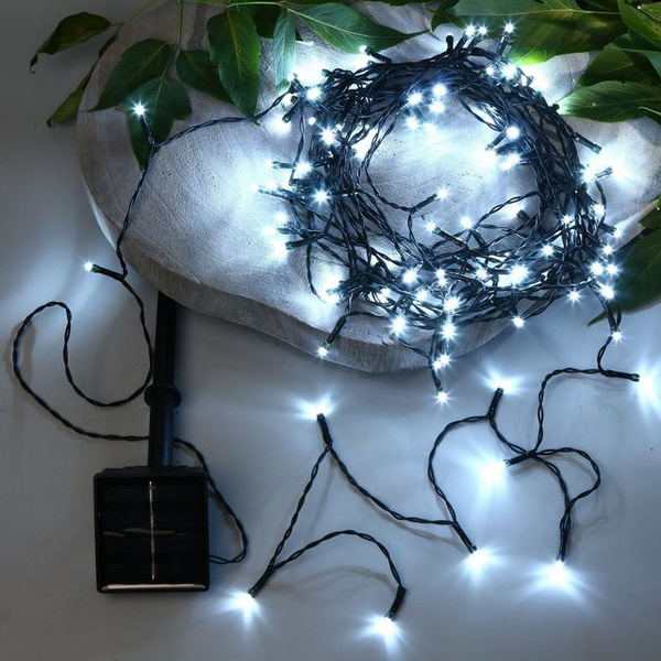 Гирлянда на солнечной батарее Solar 10 м 100 холодных белых Led ламп зеленый ПВХ контроллер