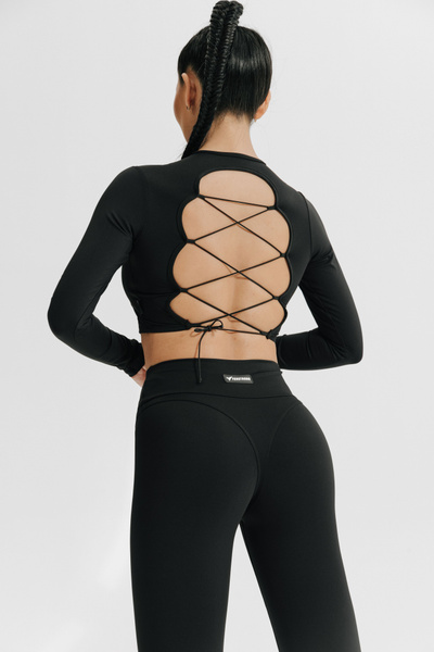 Кроп-топ Женский FORSTRONG черный, размер 40, 42 Трикотаж Длинный Спортивный Бег, Гимнастика ...