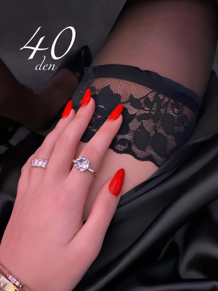 Чулки Женский By BP., размер 2 Без застежки черный Полиамид, Эластан Кружево 40 ден Вечерний ...