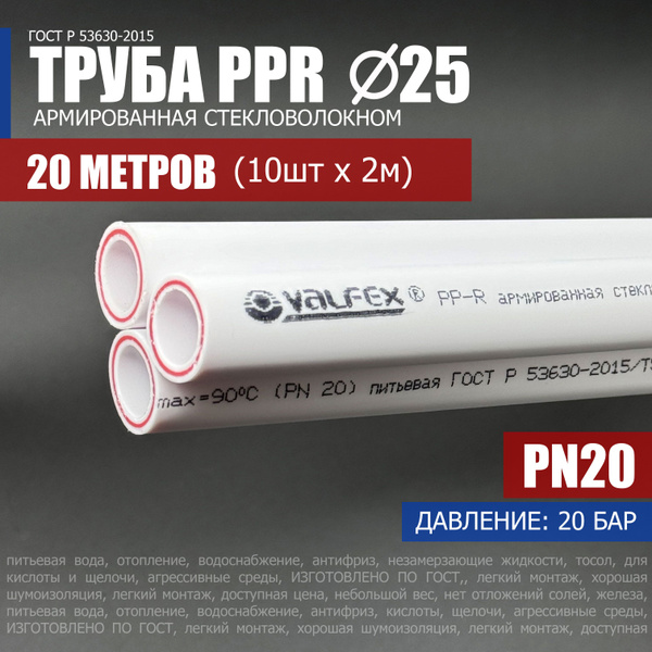 Труба полипропиленовая 25 х 3.5мм PN20 (20 метров) / армированная ...