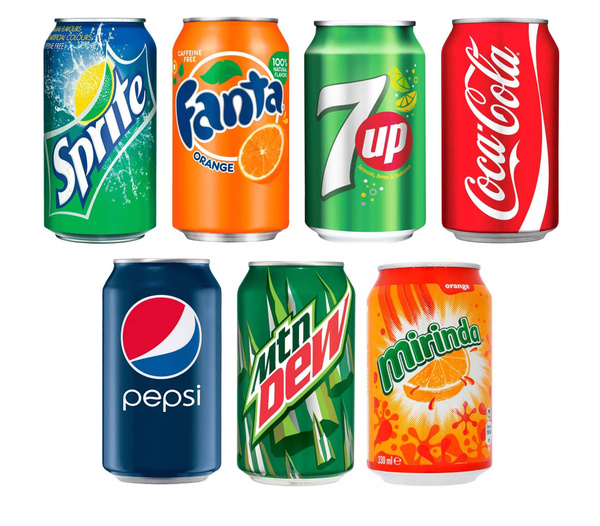 Набор газированных напитков Coca-cola, Pepsi, Fanta, Mirinda, 7up, Sprite, Mountain Dew 7 штук ...