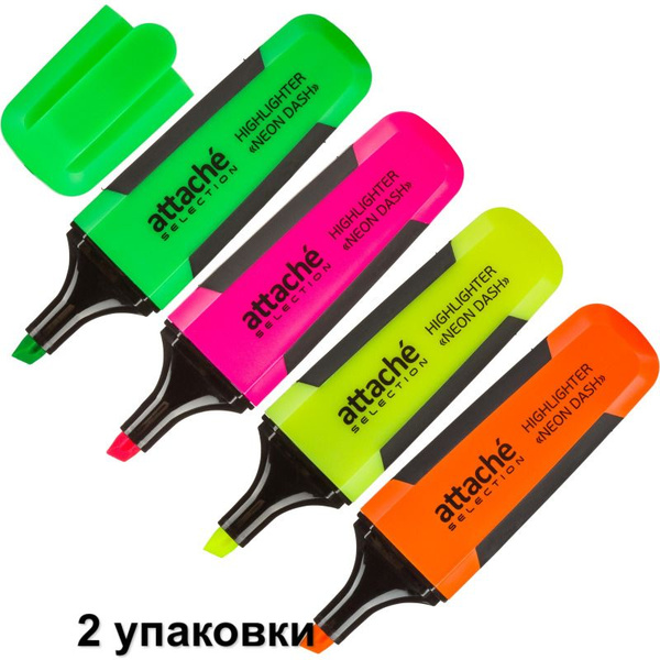 Attache Selection Набор текстовыделителей Neon Dash, 1-5мм, 4 цвета, 2 уп - купить с доставкой ...